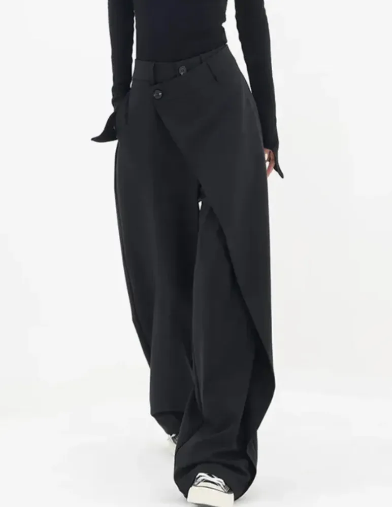 Black Asymmetric Layered Wide Legged Pants - newme