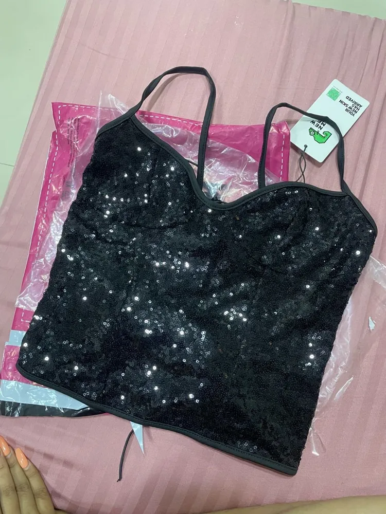 Black Embellished Cami Top - NEWME