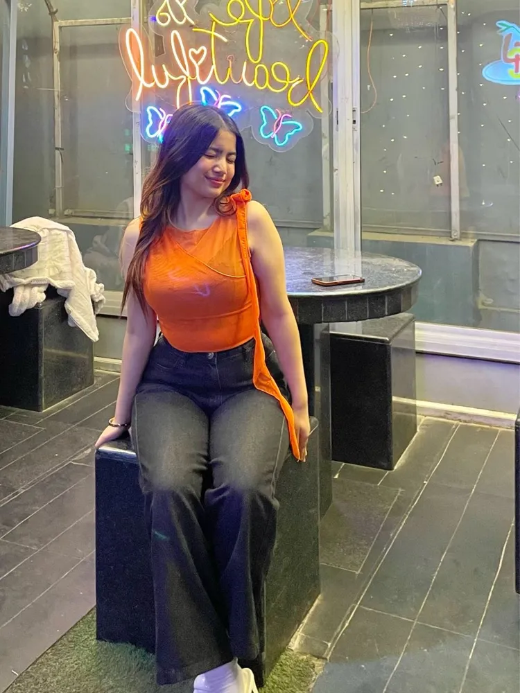 Orange Seethrough Back Sleeveless Top - NEWME