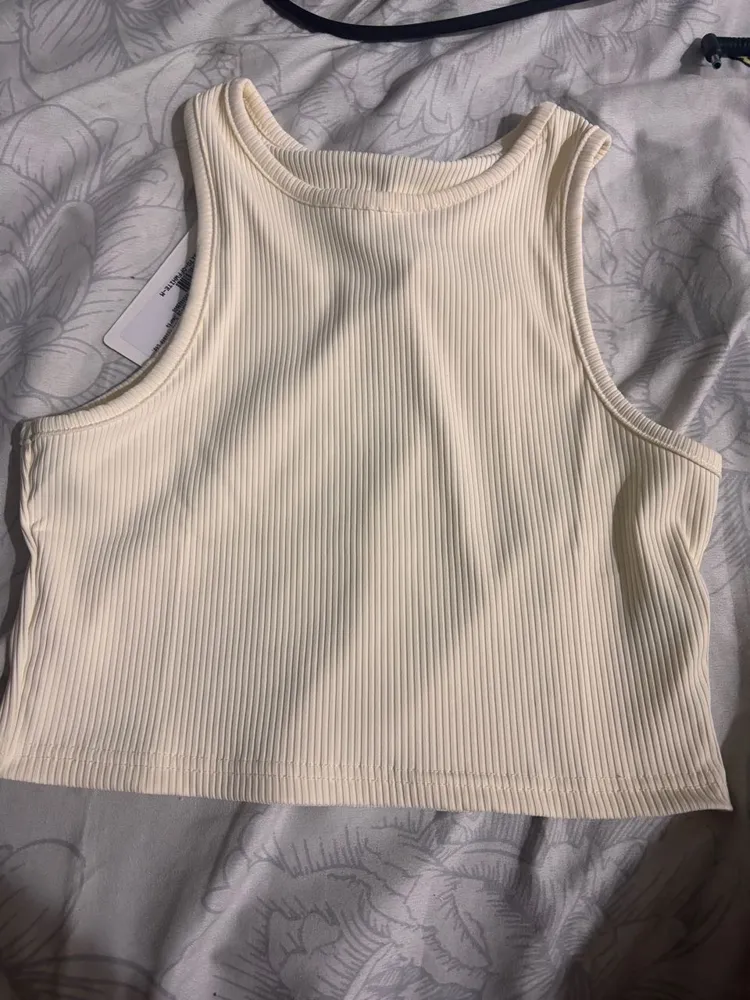 Off-White Solid Cropped Top - NEWME