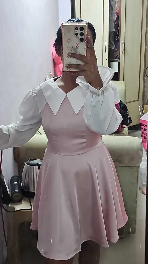 Light Pink Colorblock Fit And Flare Dress - NEWME