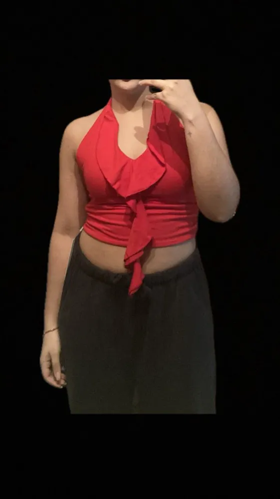 Red Solid Halter Neck Crop Top - NEWME