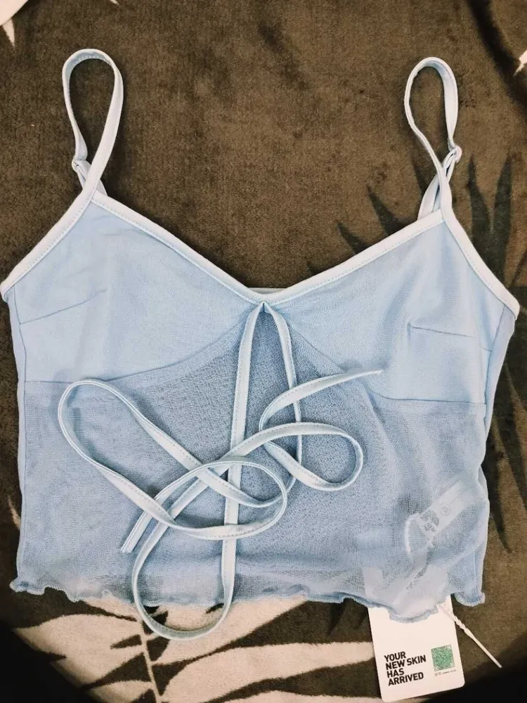 Blue Solid Cami Sheer Top - NEWME