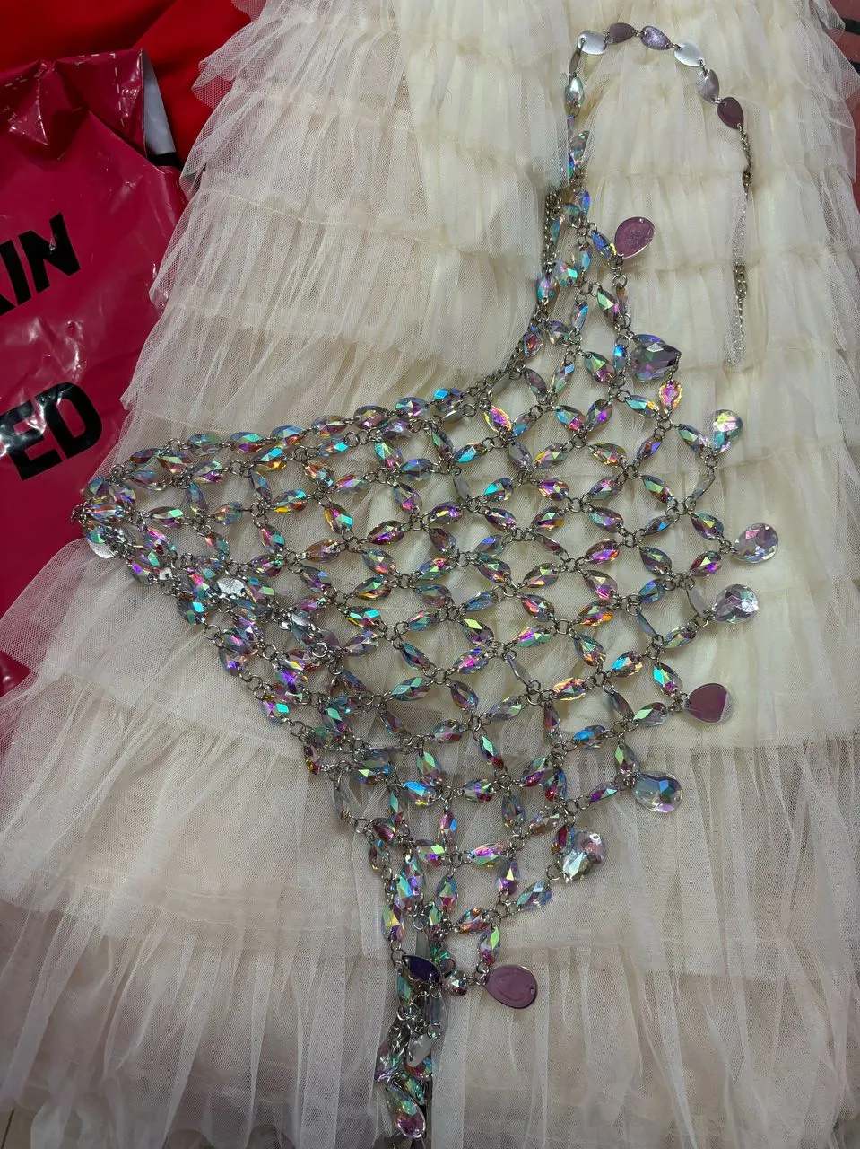 Rhinestone Cut Out Body Chain Top - newme