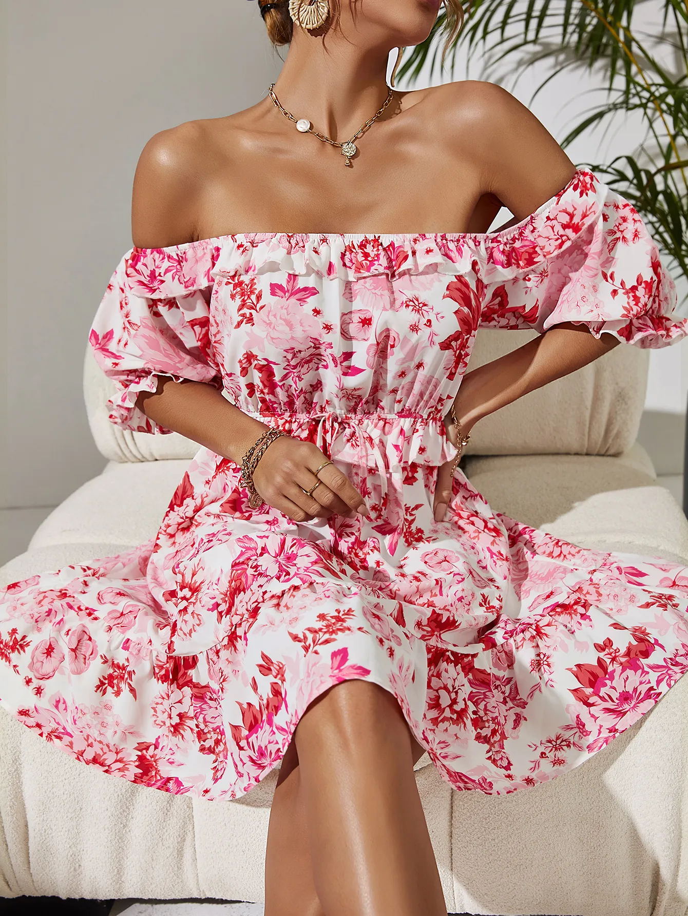 Floral Off Shoulder Dress - NEWME