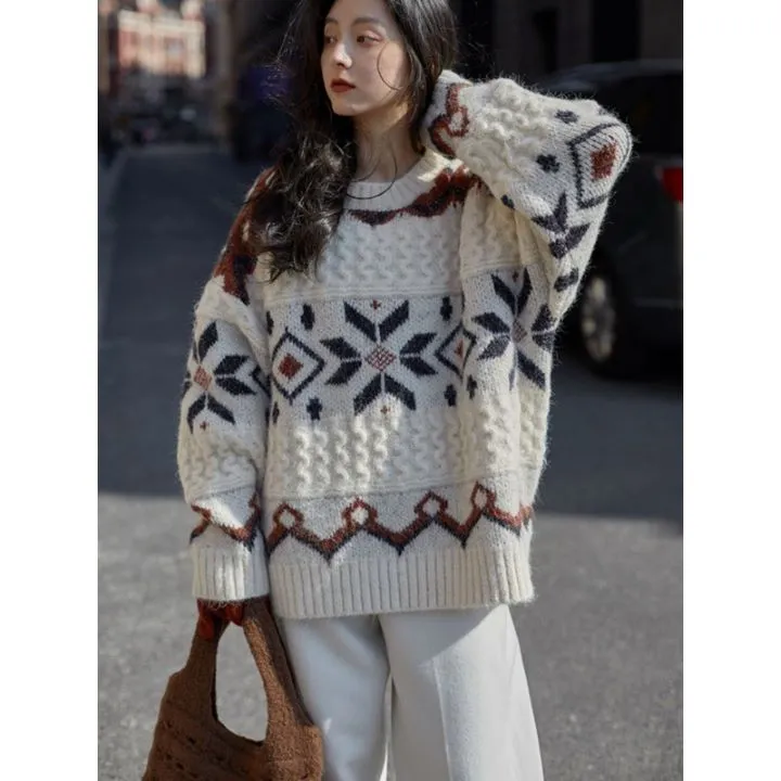 Patterned Oversized Sweater - NEWME
