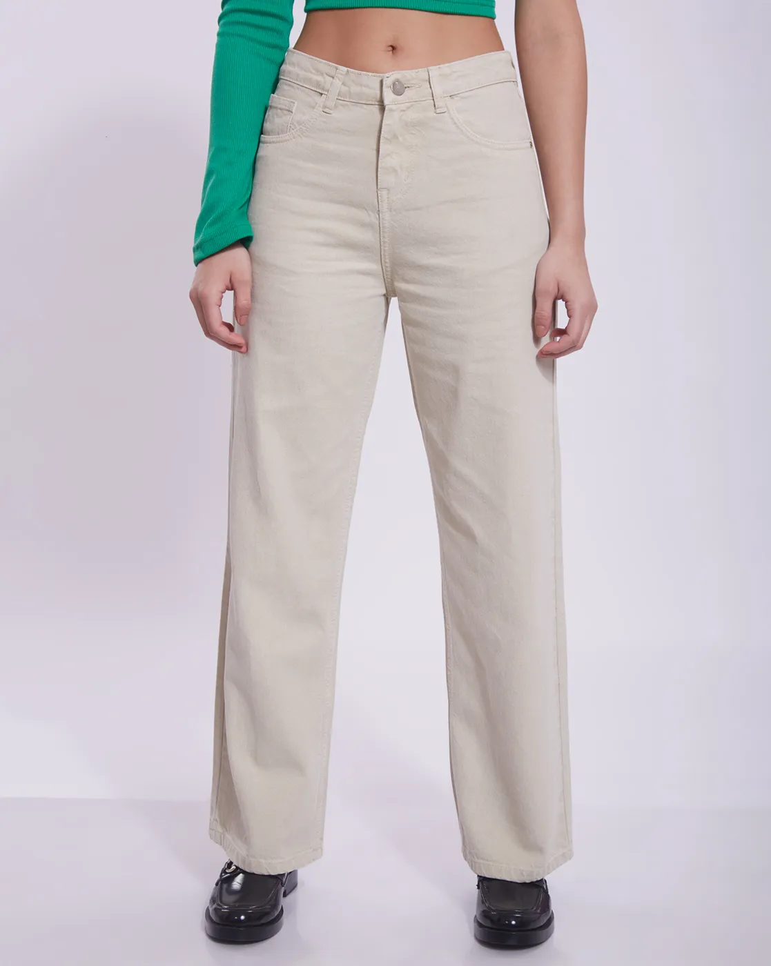 Beige Wide Leg Denim - newme