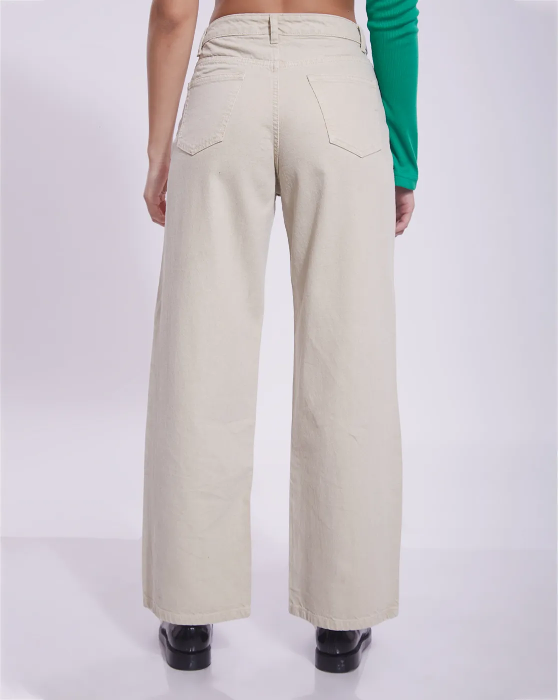 Beige Wide Leg Denim - newme