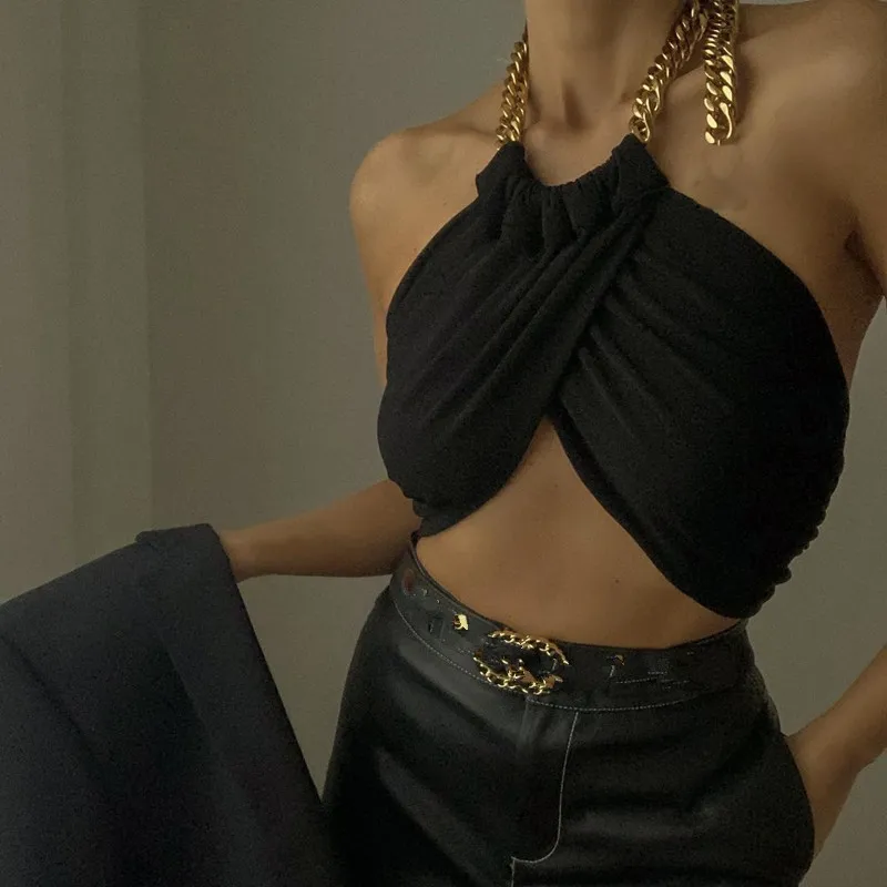 Chain Detailed Halter Neck Top - NEWME