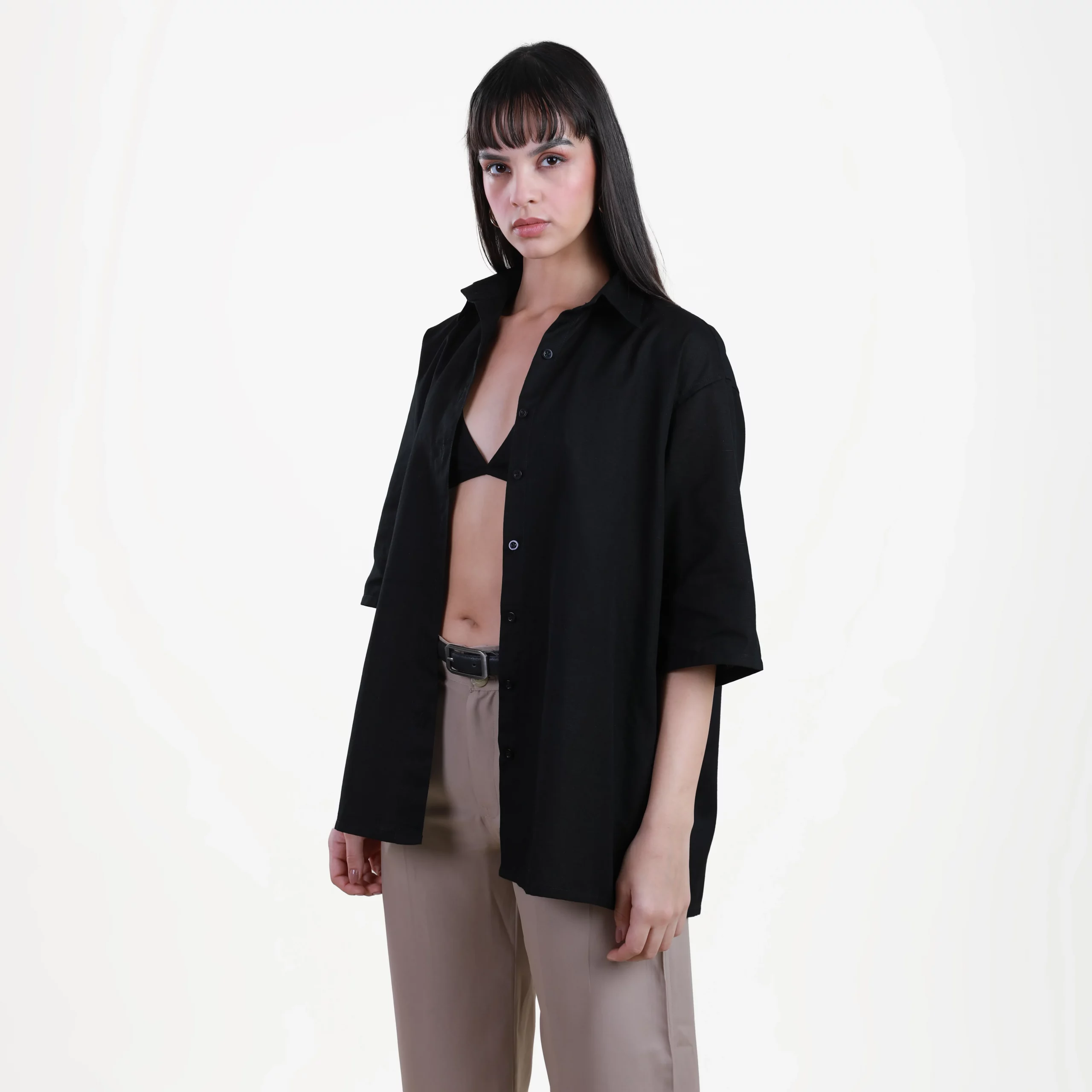 Solid Oversized Shirt - newme