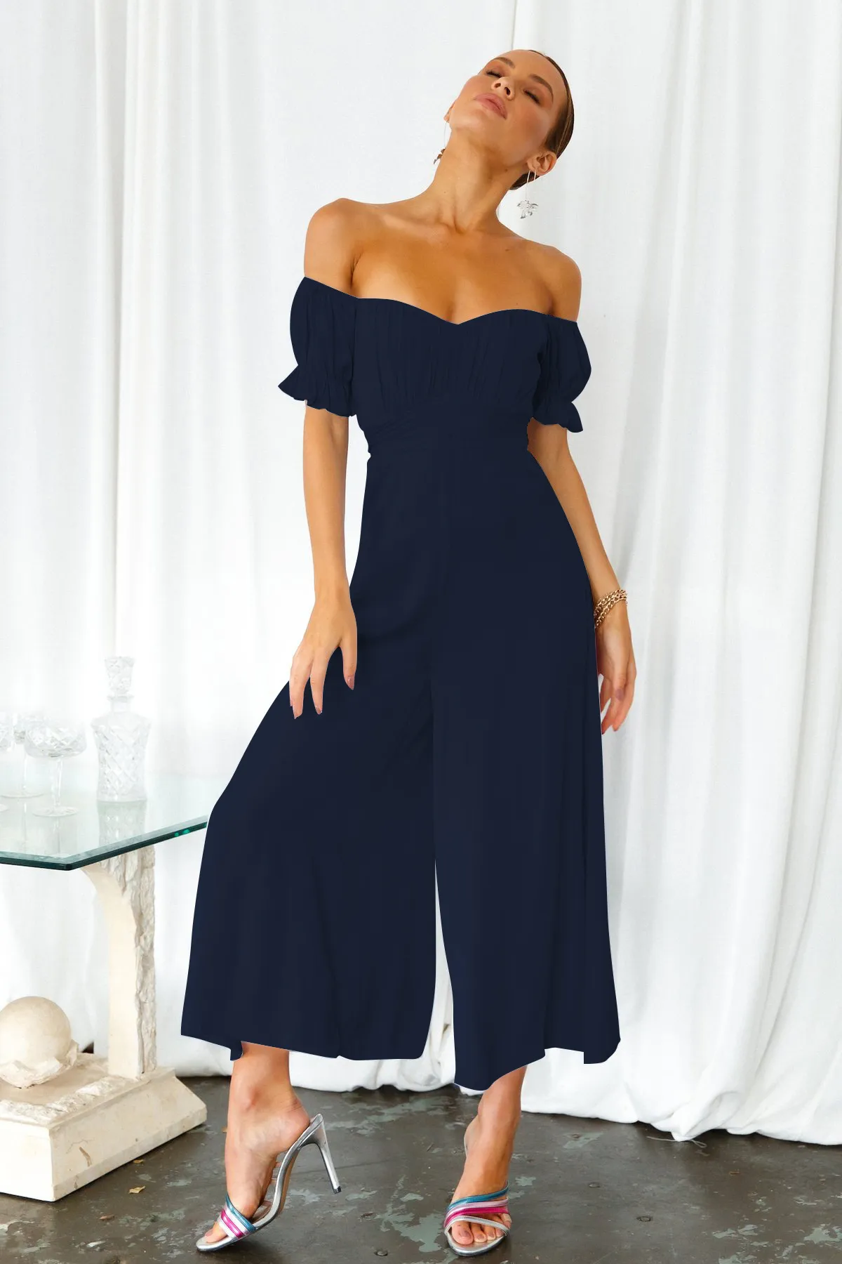Solid Off Shoulder Jumpsuit - NEWME