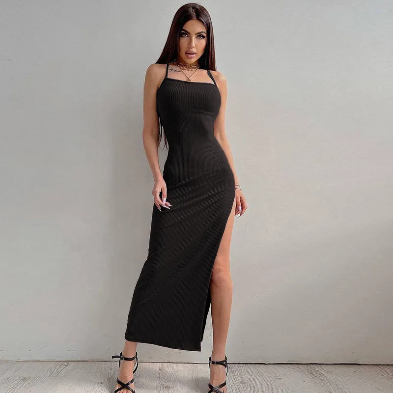 Plunging Neck Backless Dress - newme