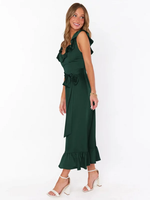 Ruffled Neck Midi Dress - NEWME