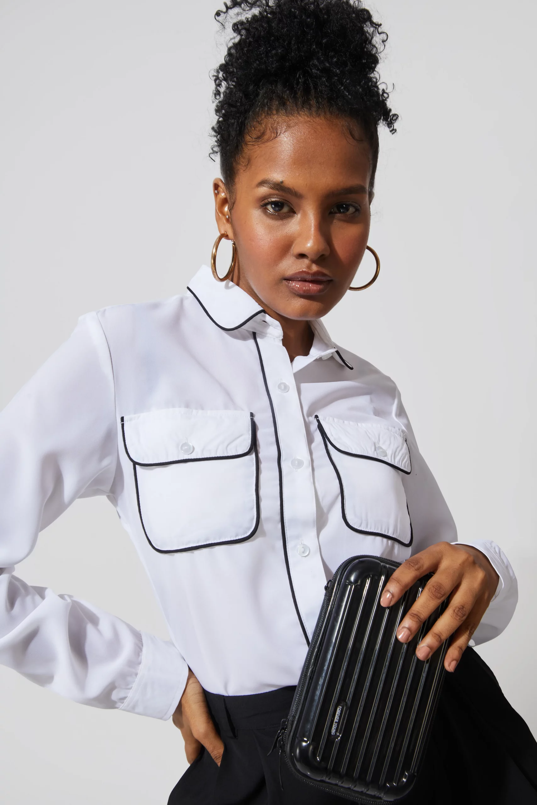 Double Pocket Contrast Piping Shirt - newme