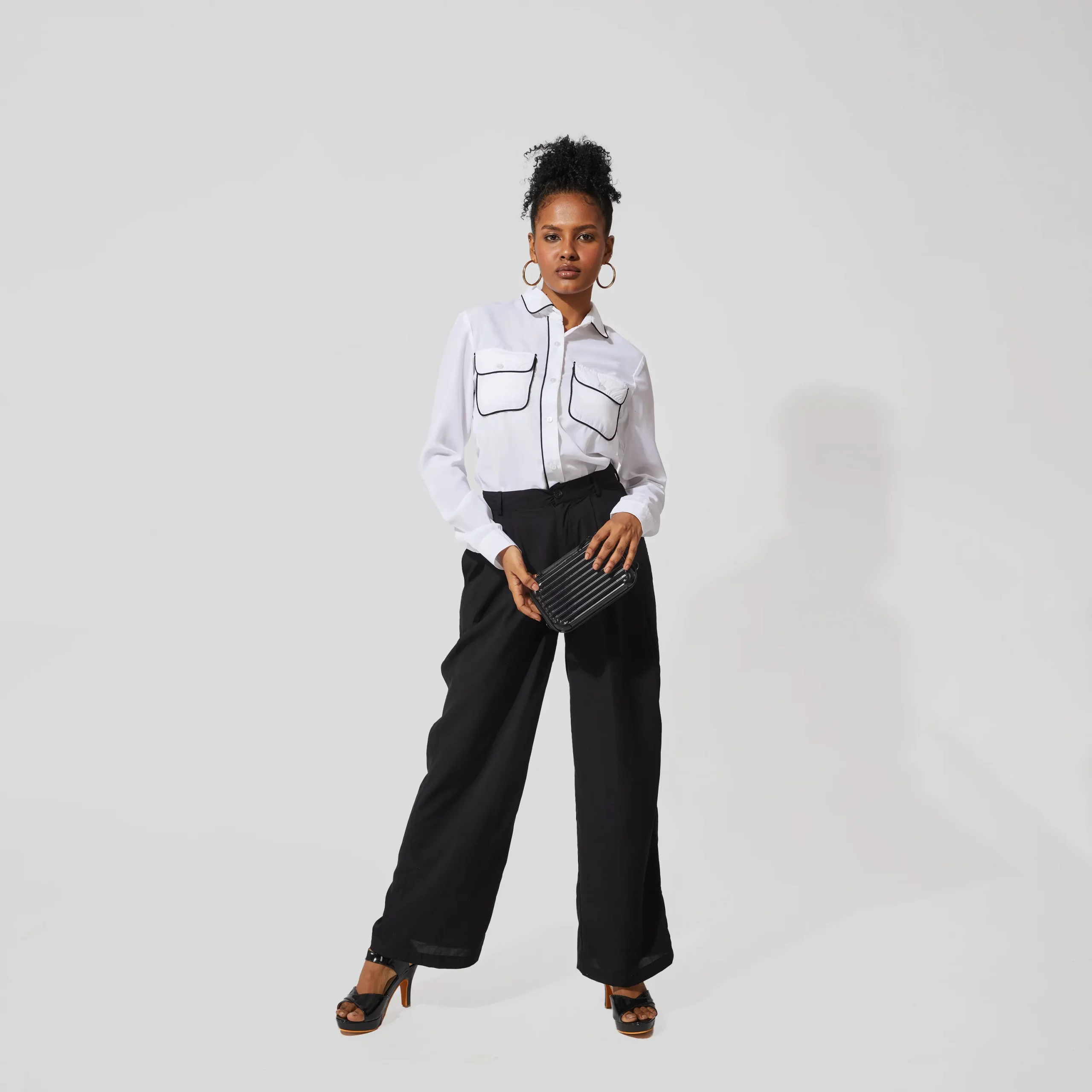 Double Pocket Contrast Piping Shirt - newme