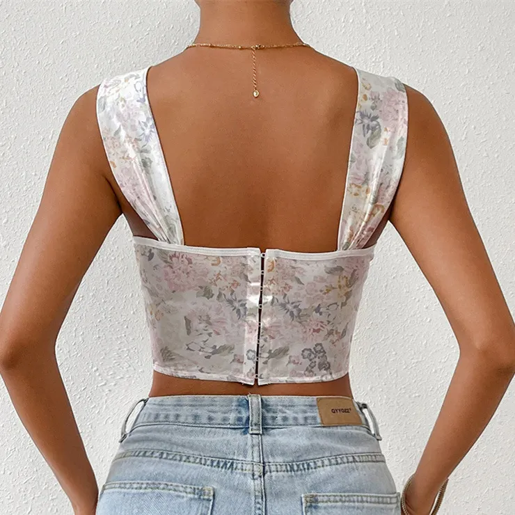 Satin Printed Corset Top - newme