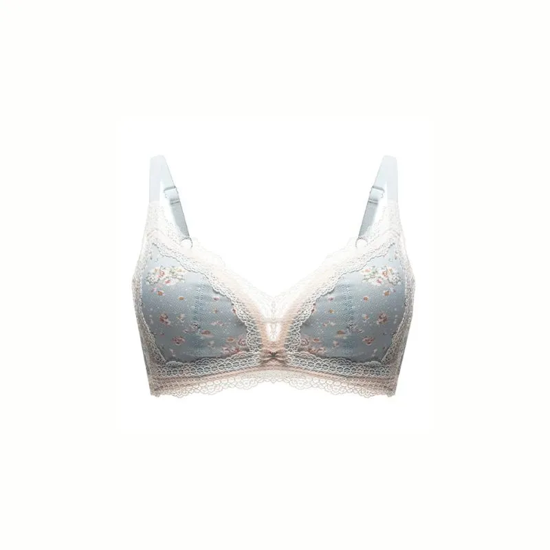 Blue Floral Full-Coverage non-wired back closure Bra - NEWME