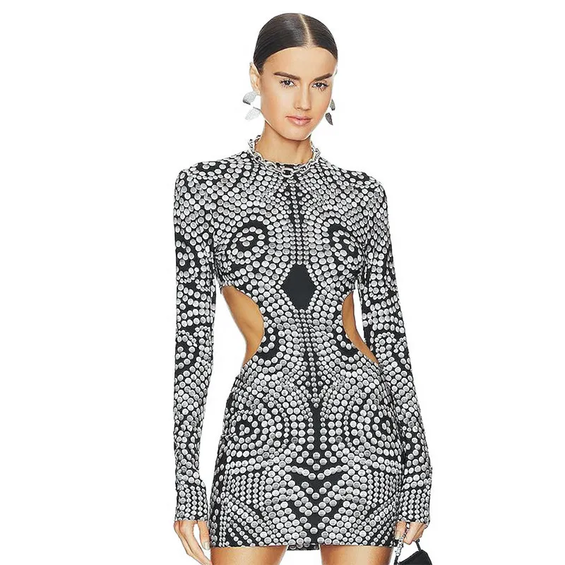 Printed Cut Out Mini Dress - NEWME