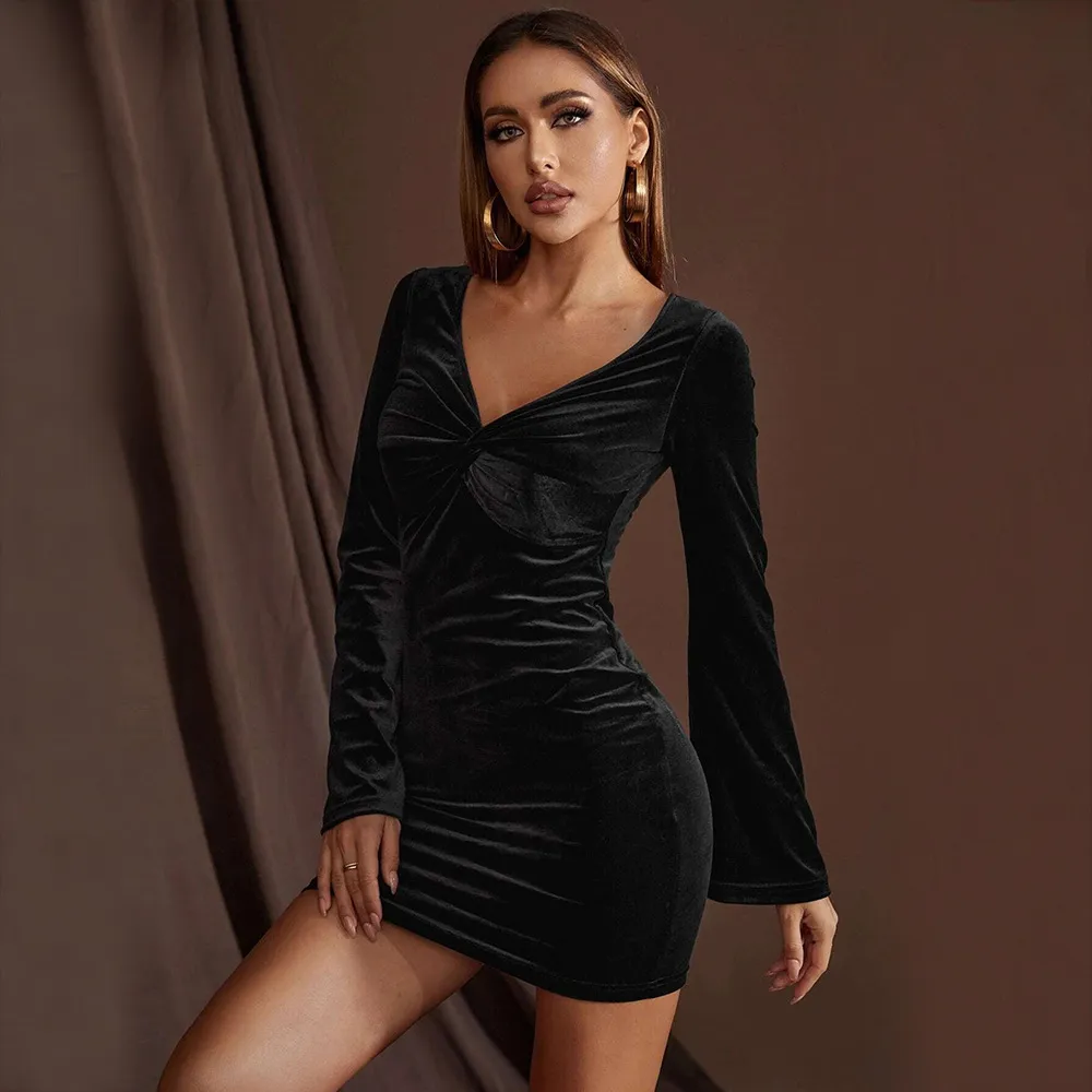 Solid Bell Sleeve Mini Dress - newme