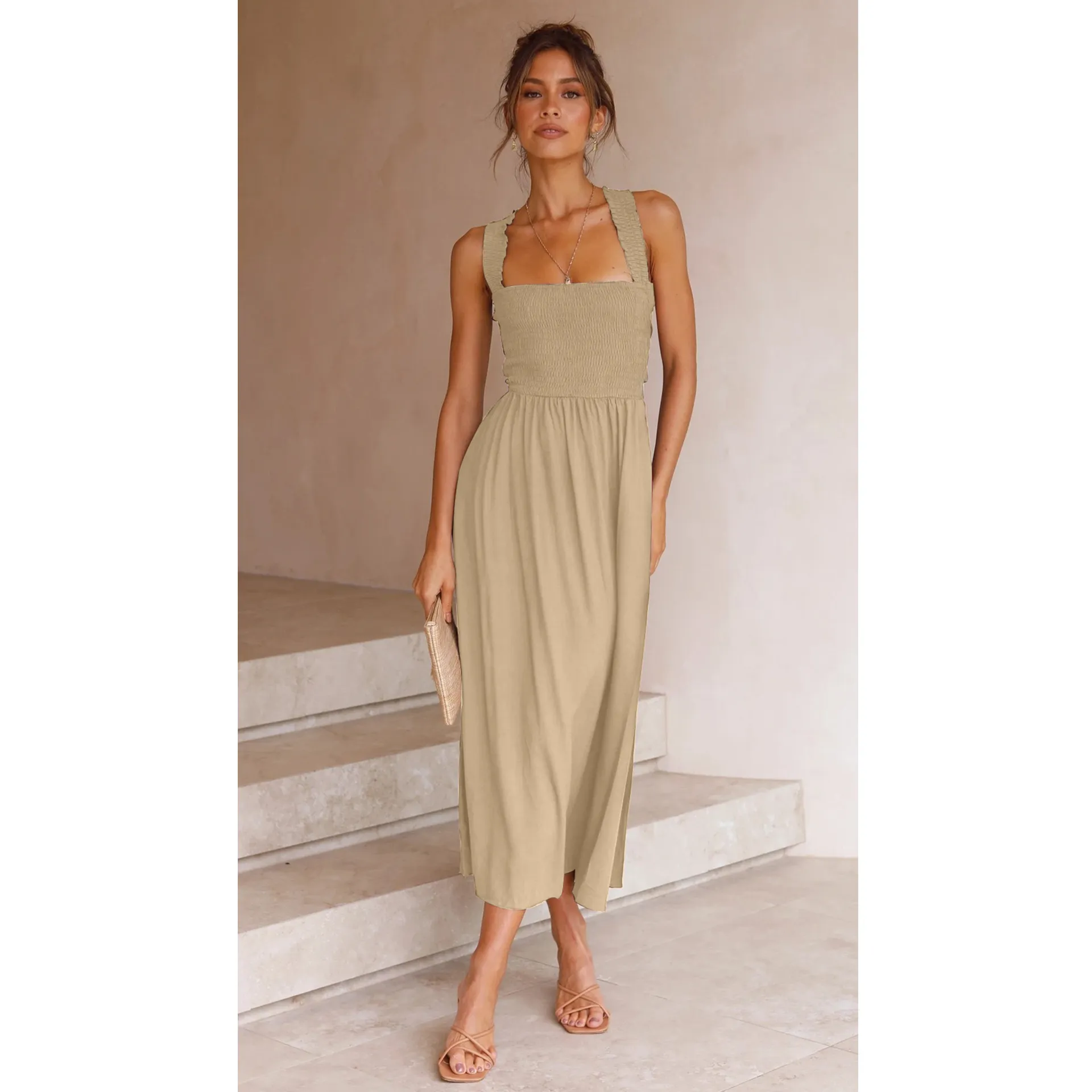 Halter Neck Smoked Maxi Dress - NEWME