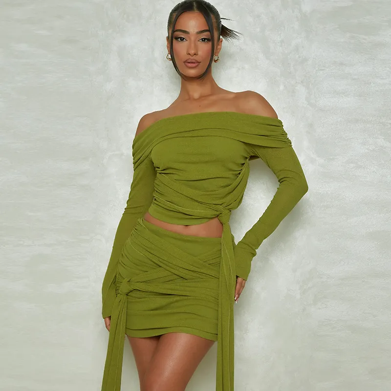 Off Shoulder Top And Mini Skirt Set - NEWME