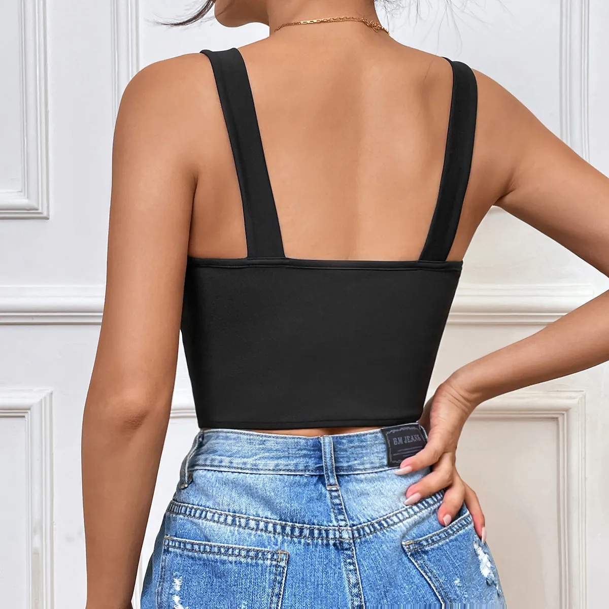 Solid Bustier Zipper Bralette - newme