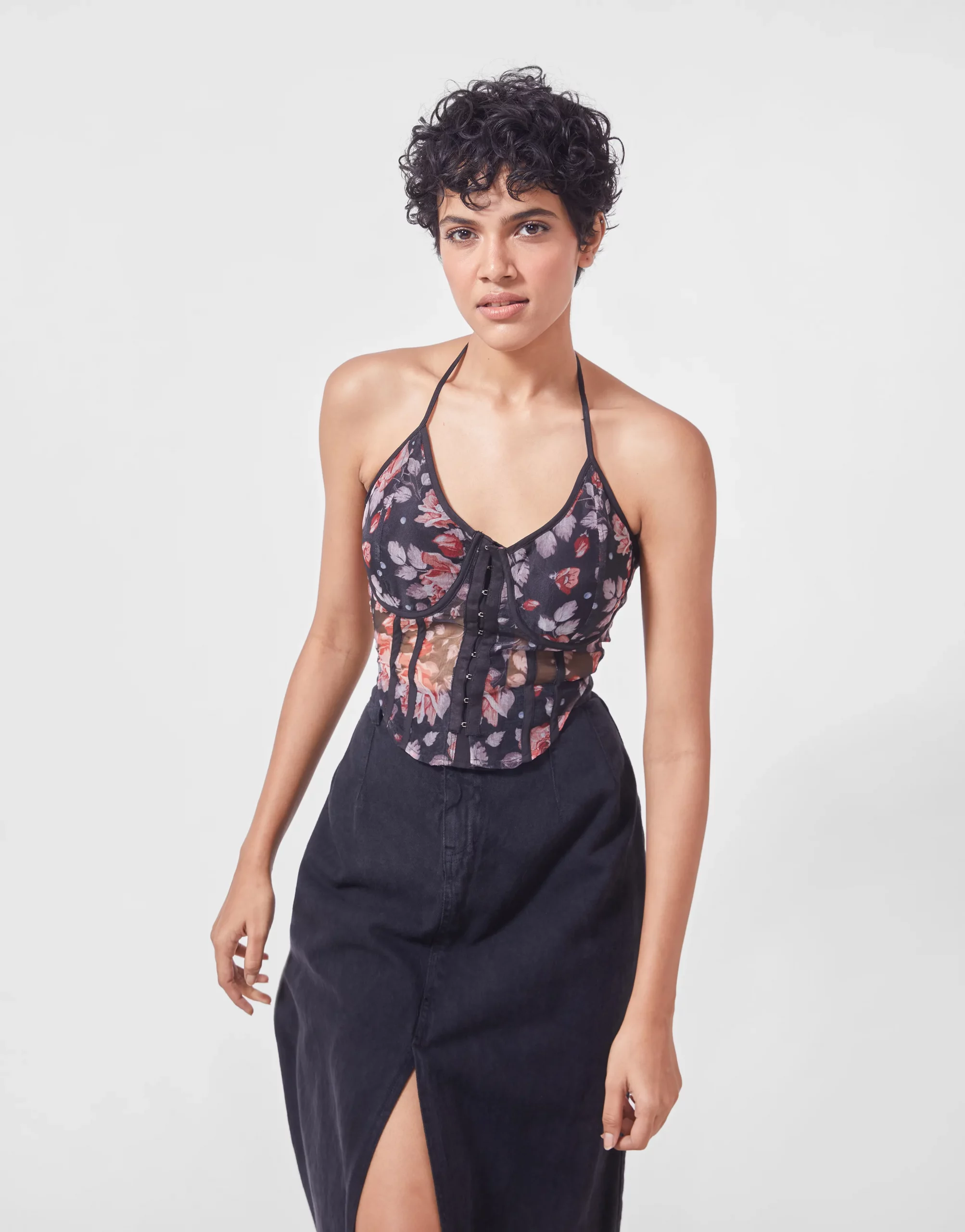 Floral Halter Neck Corset Top - NEWME
