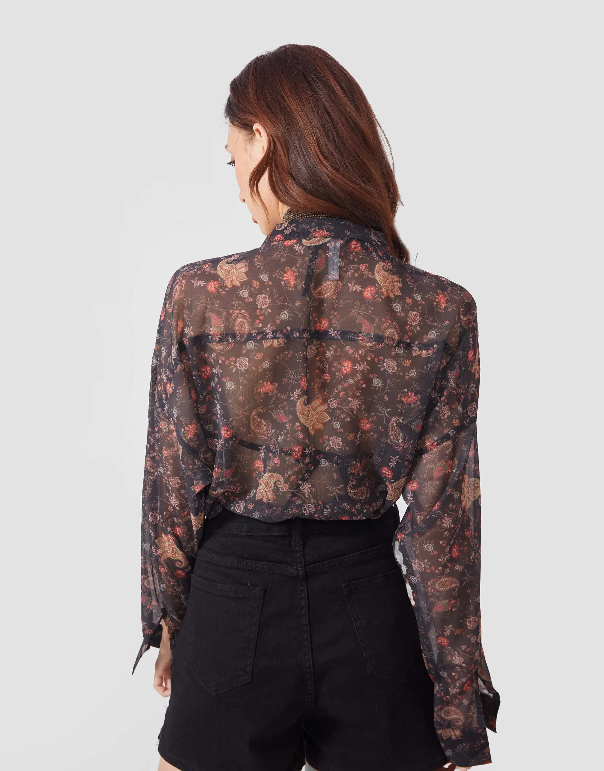 Printed Mesh Long Sleeve Top - newme