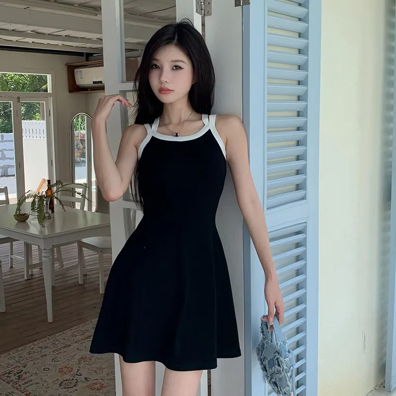 Contrast Strap Trim Aline Dress - newme