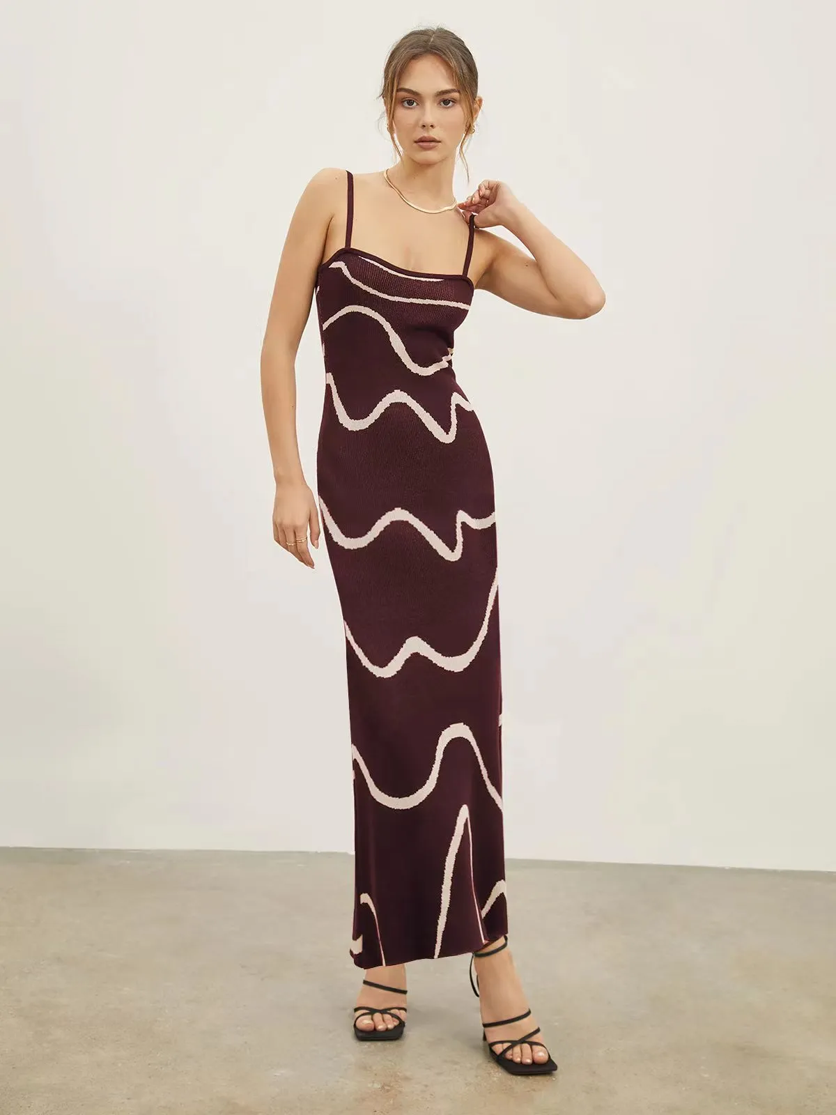 Wavy Print Slip-On Midi Dress - NEWME