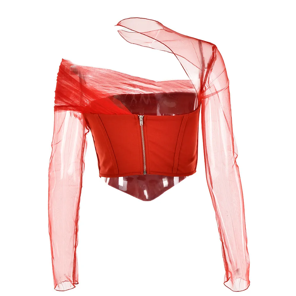 Stretched Mesh Sleeve Corset Top - newme