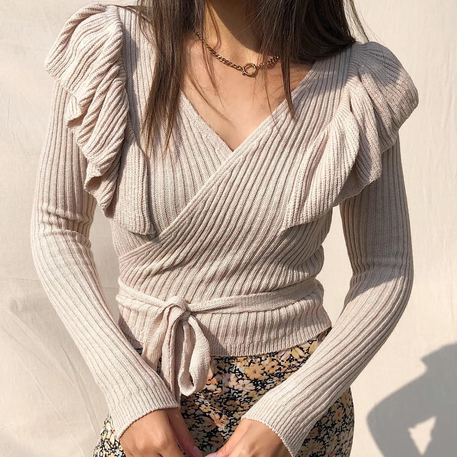 Ribbed Knit Bandage Sweater Top - NEWME
