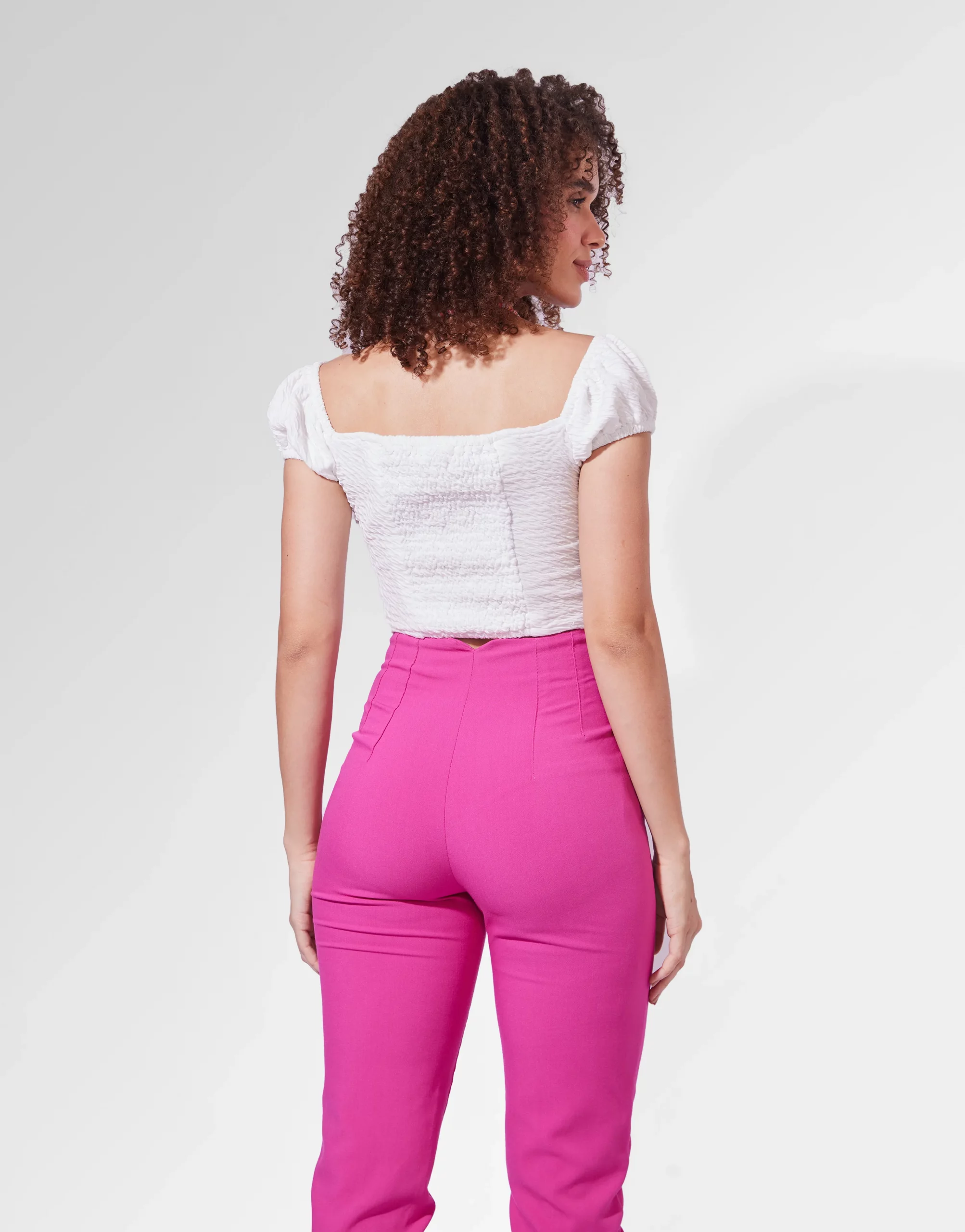 Ruched Neck Puffed Sleeves Corset Top - newme