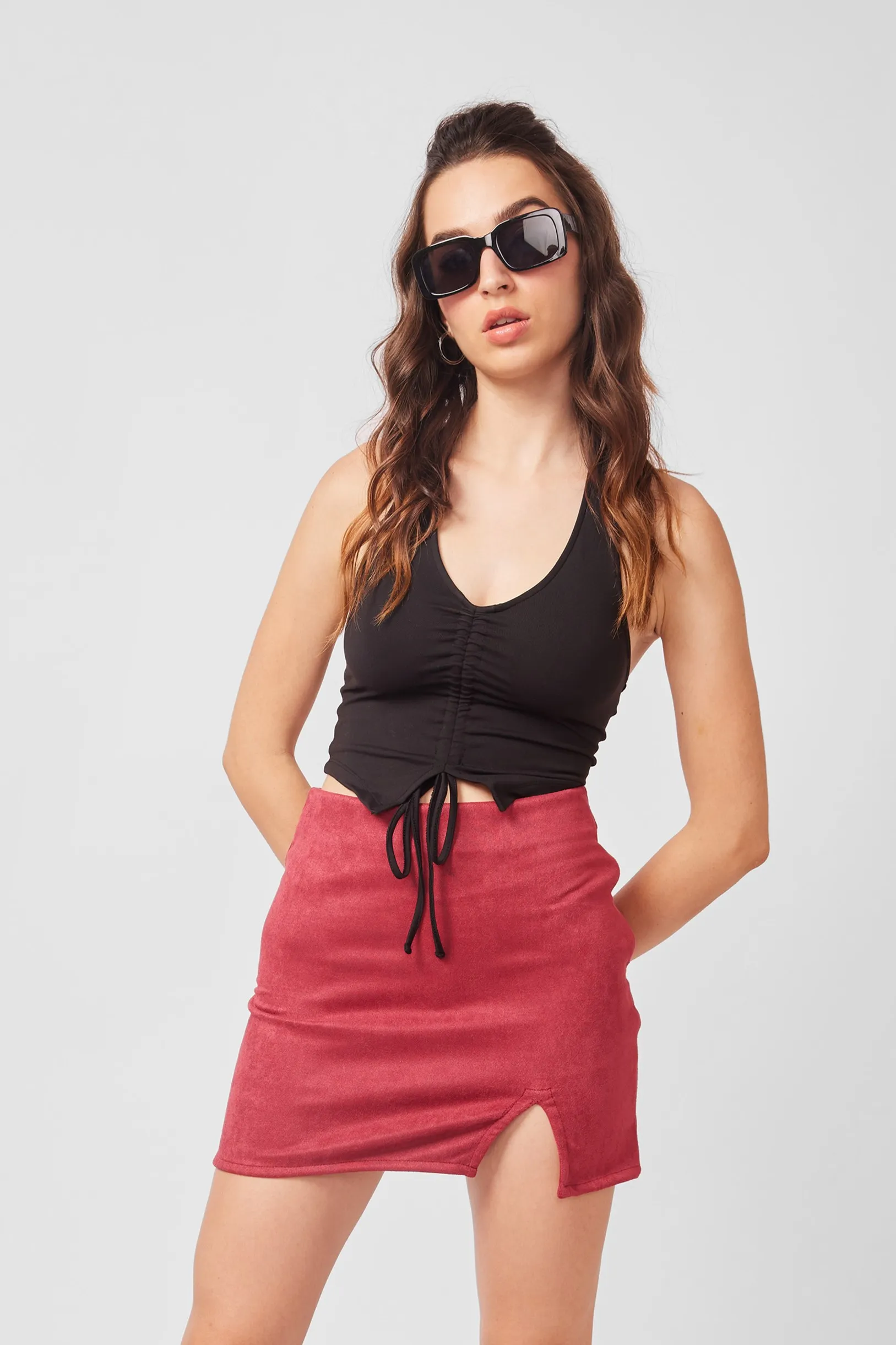 Solid Slit Mini Skirt - NEWME