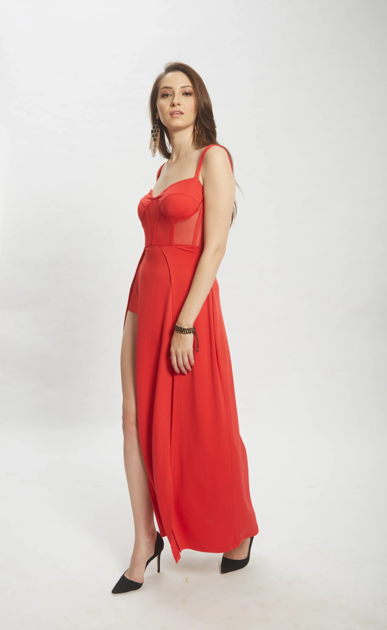 Red High Slit Dress - newme