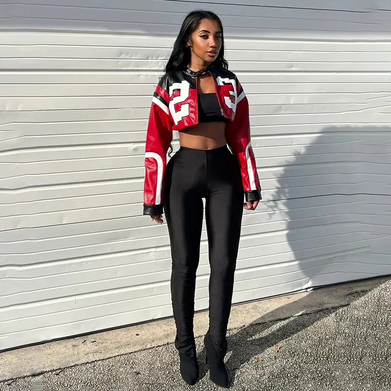 Faux Leather Varsity Jacket - NEWME