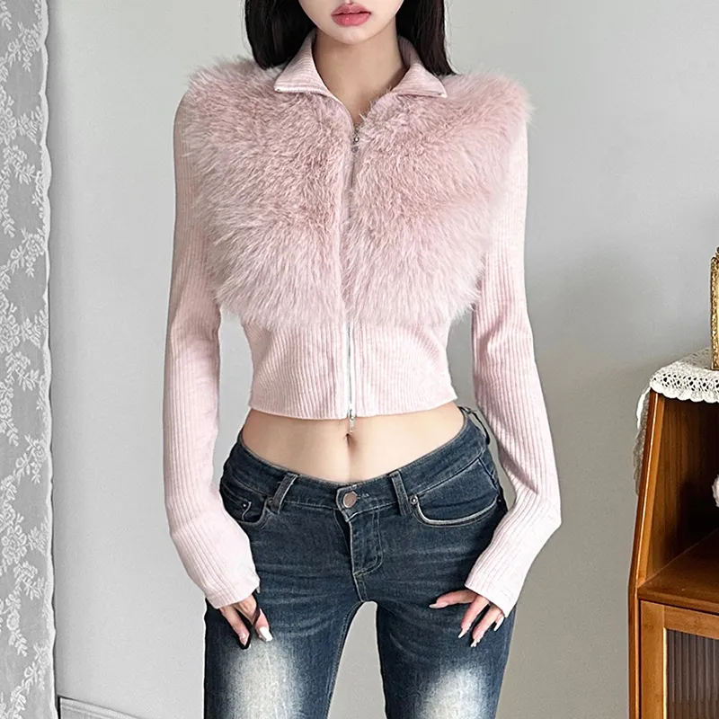 Fluffy Zipper Crop Sweater - NEWME