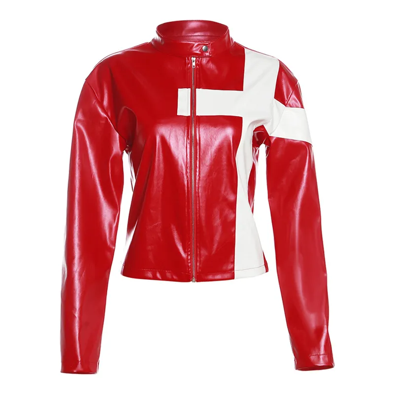 Cross Printed Faux Leather Jacket - NEWME