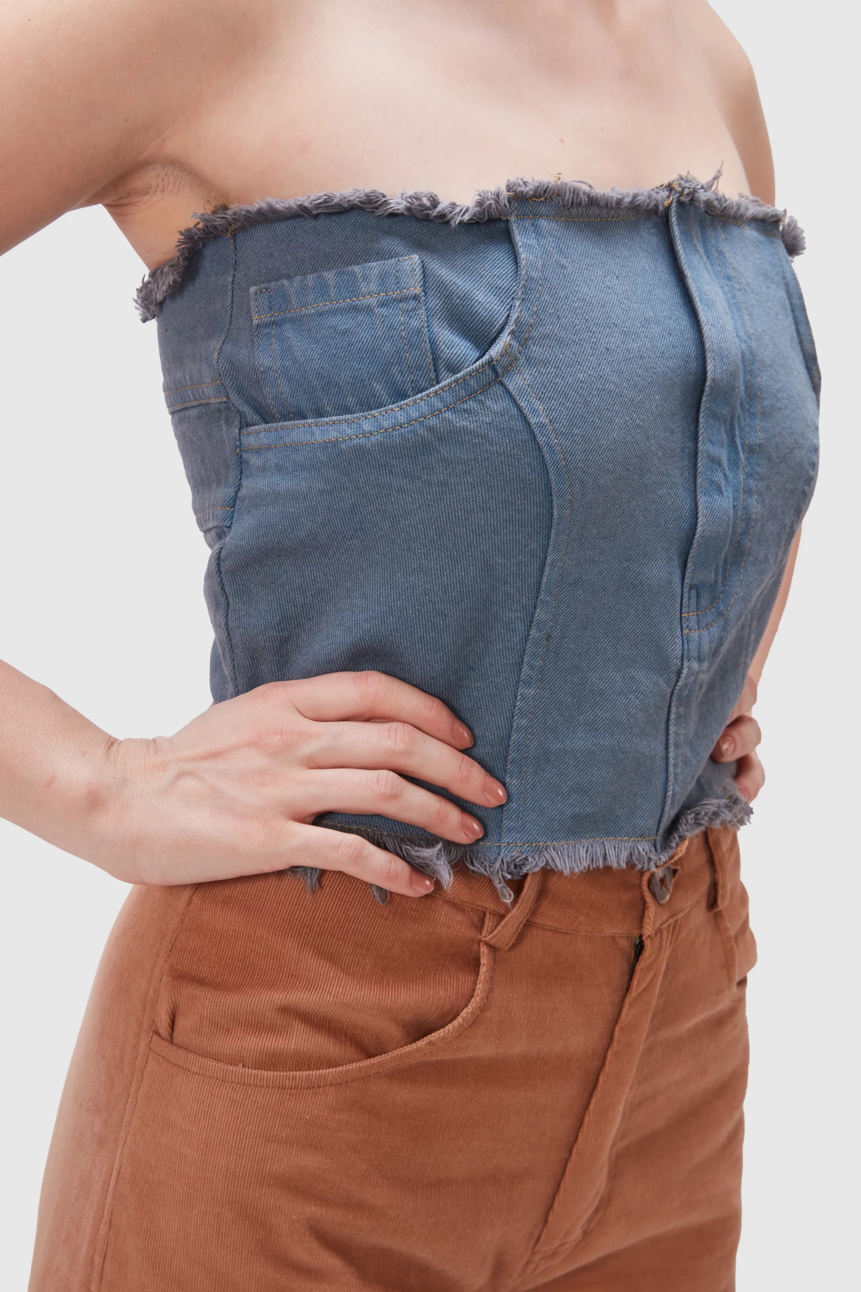 Blue Strapless Denim Corset Top - newme