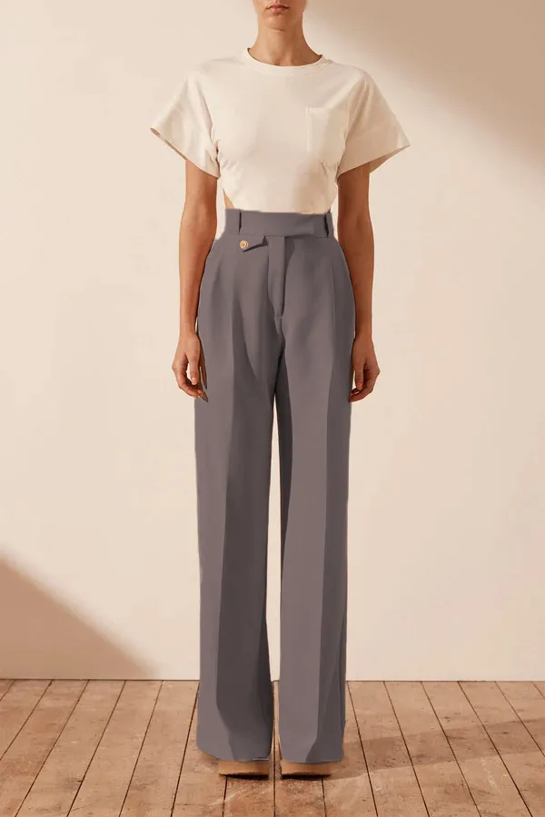 Solid High Waist Tailored Trousers - NEWME