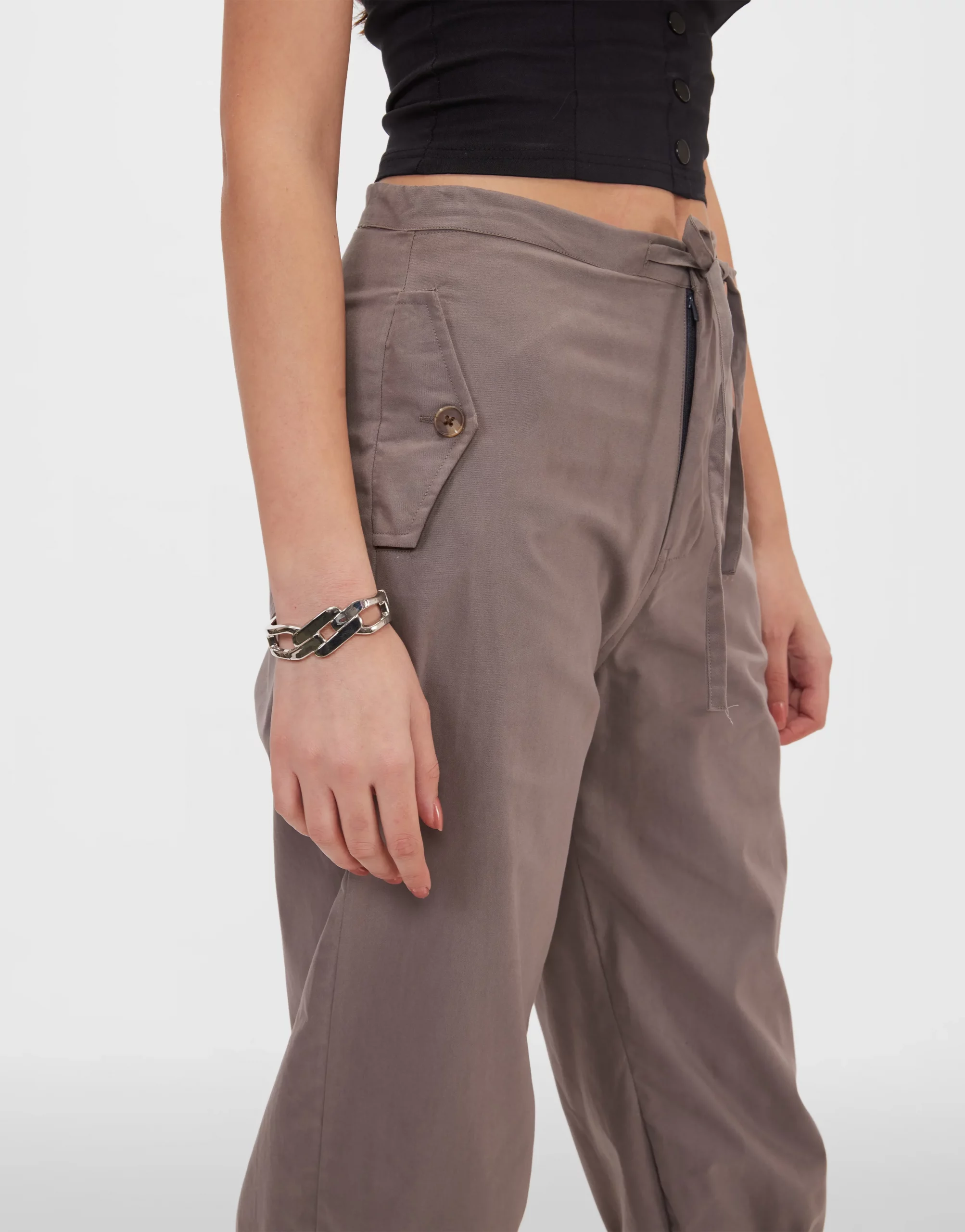 Dark Grey Pants With Adjusting Detail - newme