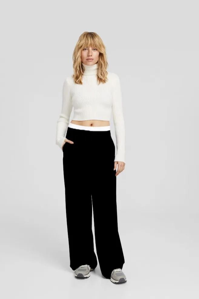 Contrast Wide Leg Trousers - NEWME