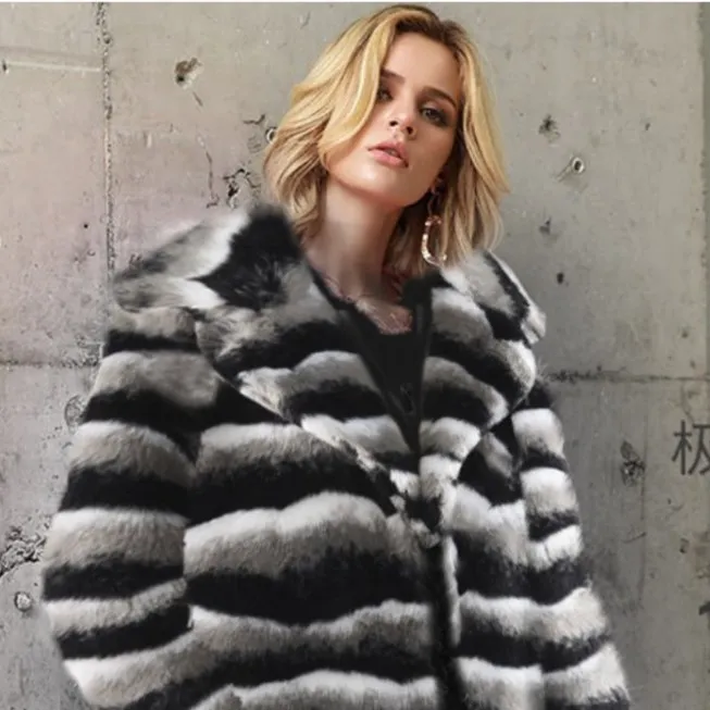 Striped Printed Fur Winter Jacket - NEWME