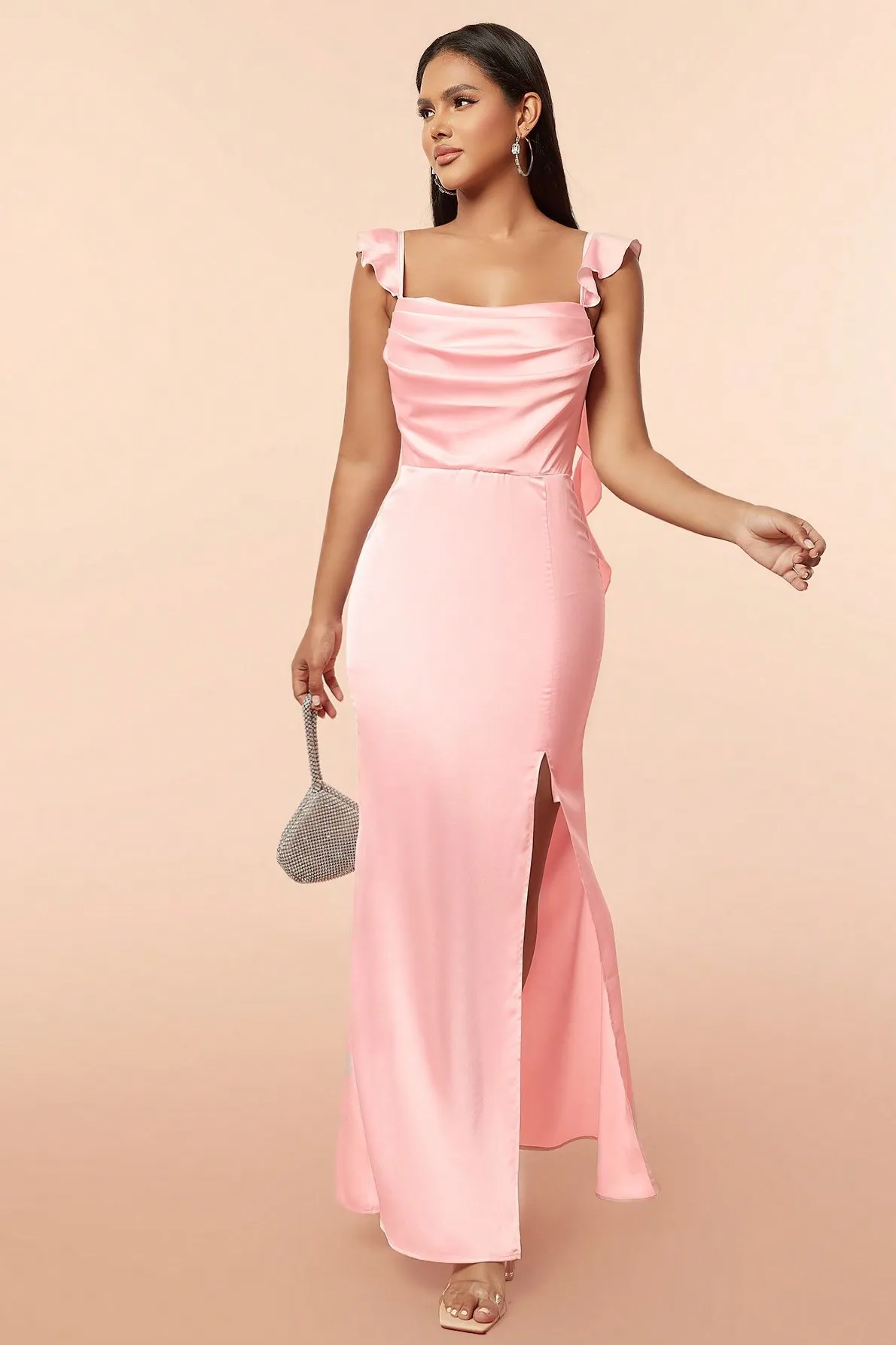 Ruffle Detailed Satin Dress - NEWME