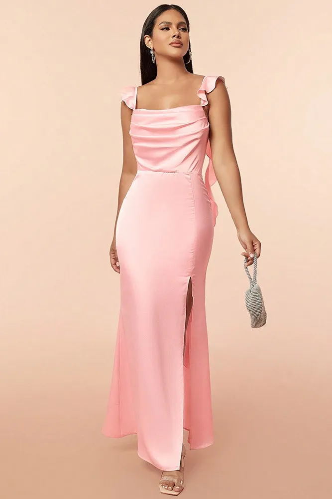 Ruffle Detailed Satin Dress - NEWME