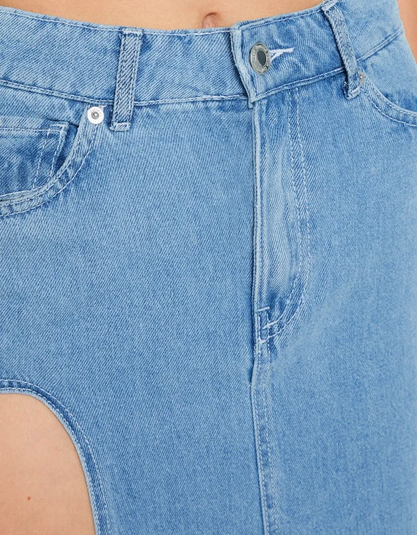 Thigh Slit Long Denim Skirt - newme