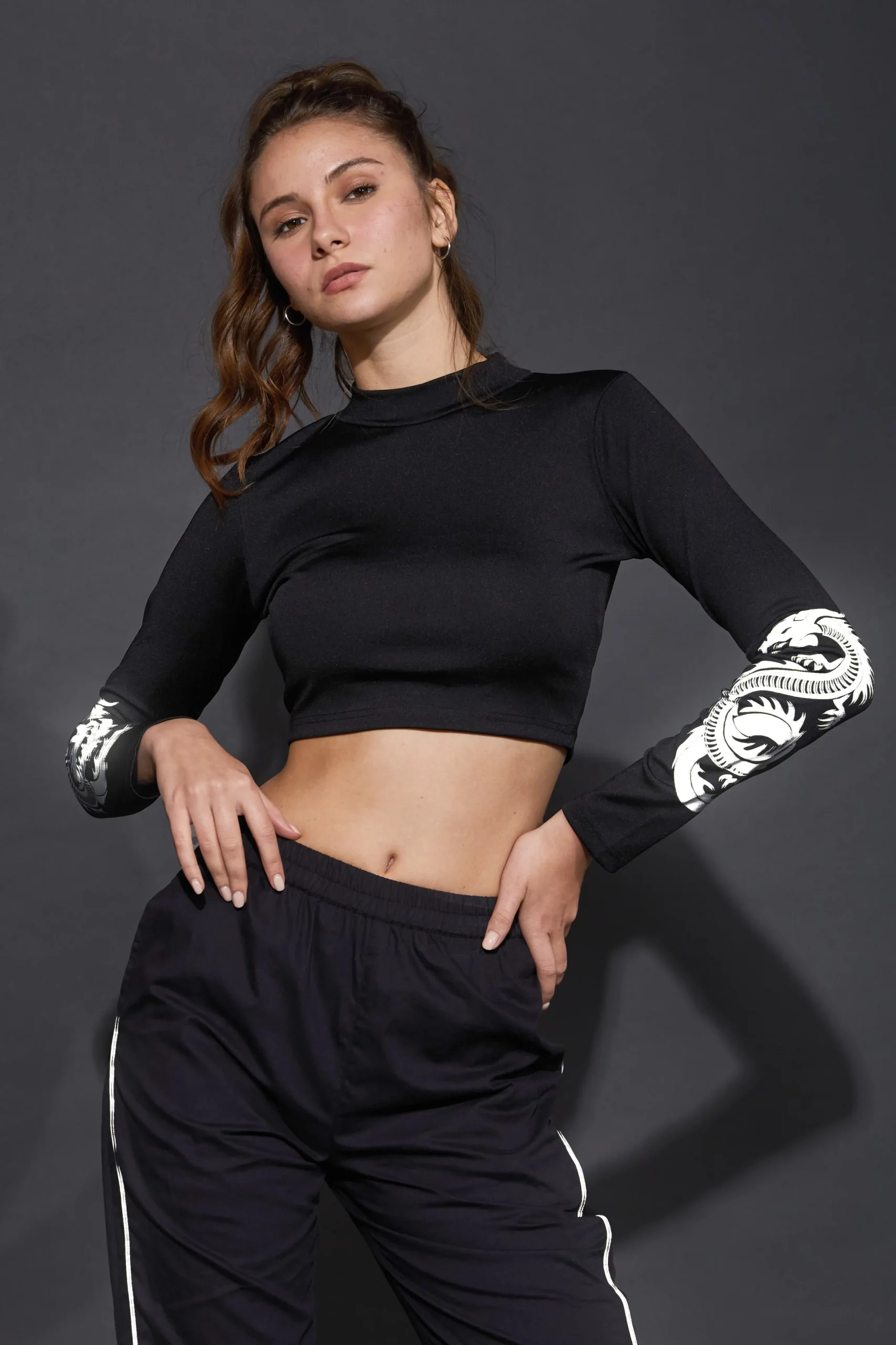 Reflective Dragon Printed Full Sleeves Top - NEWME