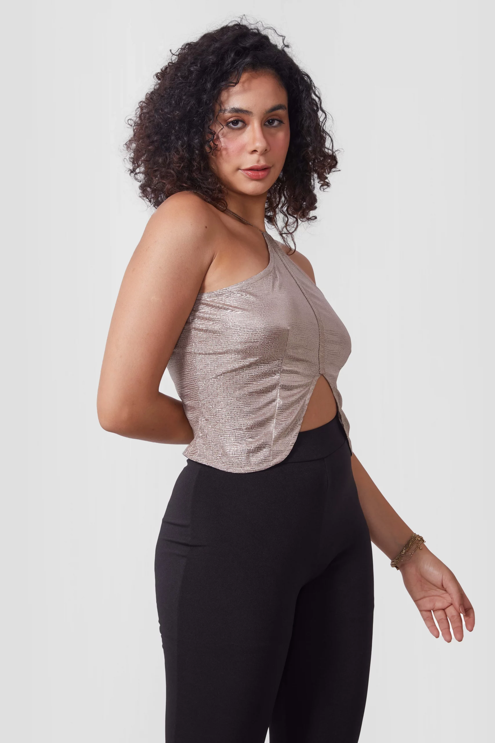 Halter Neck Cutout Metallic Top - newme