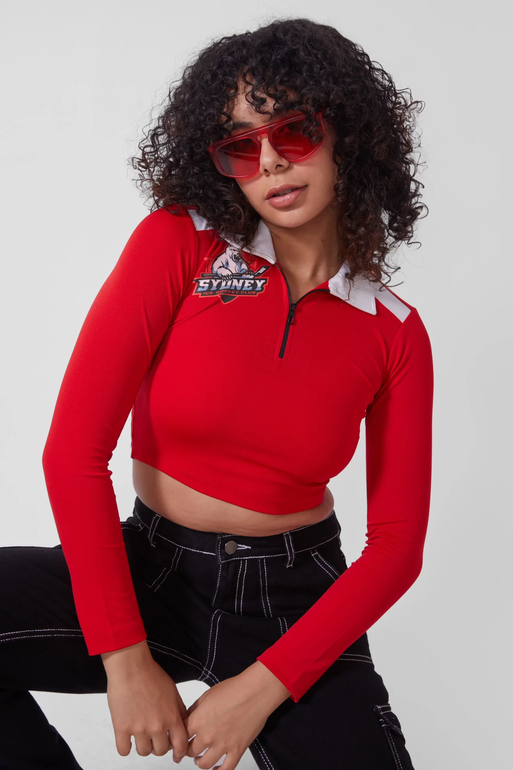 Zipper Up Collared Printed Blouse - NEWME