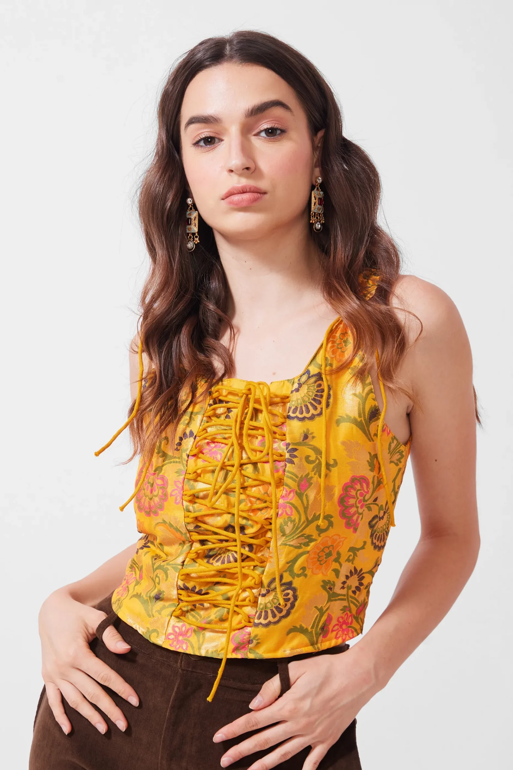 Brocade Drawstring Fitted Top - NEWME